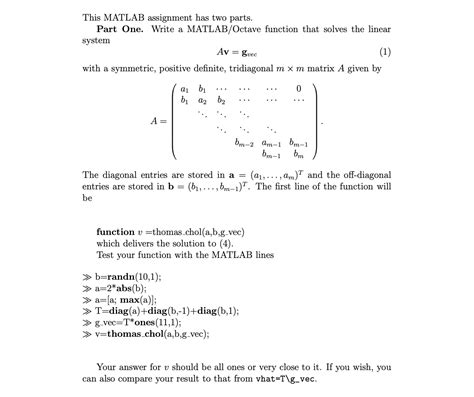 This Matlab Assignment Has Two Parts Part One Write