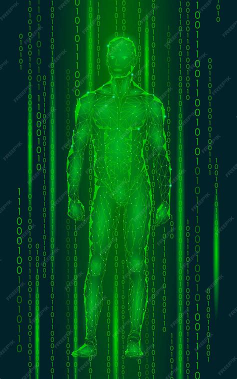 Premium Vector Humanoid Android Man Standing Cyberspace Binary Code