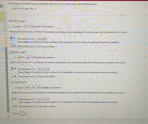 Solved For The Given Functions F And G Complete Parts Chegg