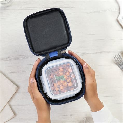 Borosil Borosil Mealbox Blue Glass Lunchbox Square X 2 Tall
