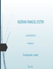 ECO 210 LECTURE NOTE 2 Pptx NIGERIAN FINANCIAL SYSTEM LECTURE NOTE