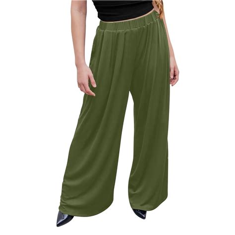 Shomport Womens Plus Size Loose Wide Leg Pants High Elastic Waist