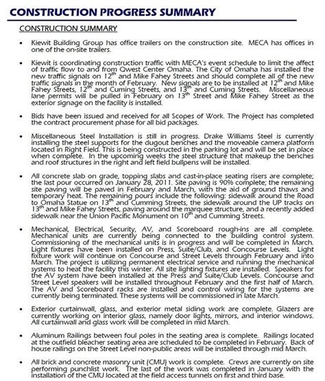 Monthly Report Templates Construction Monthly Progress Report