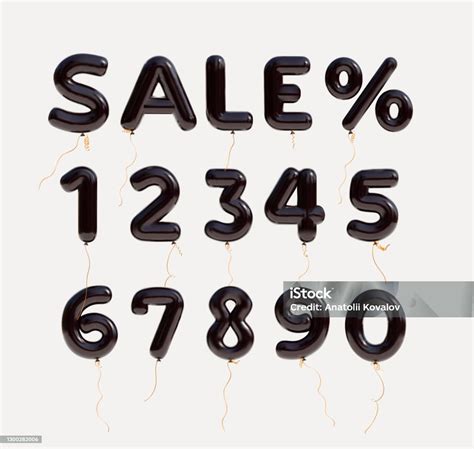 현실적인 3d 블랙 헬륨 풍선으로 만든 숫자 할인 프로모션 판매 세트 독특한 판매 포스터 배너에 대한 풍선 할인의 벡터 일러스트 흰색 배경에 격리 숫자에 대한 스톡 벡터