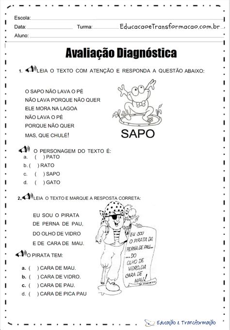 Avaliação Diagnóstica 2 Ano Português Para Imprimir Braincp