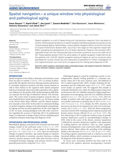 Pdf Spatial Navigation A Unique Window Into Physiological And