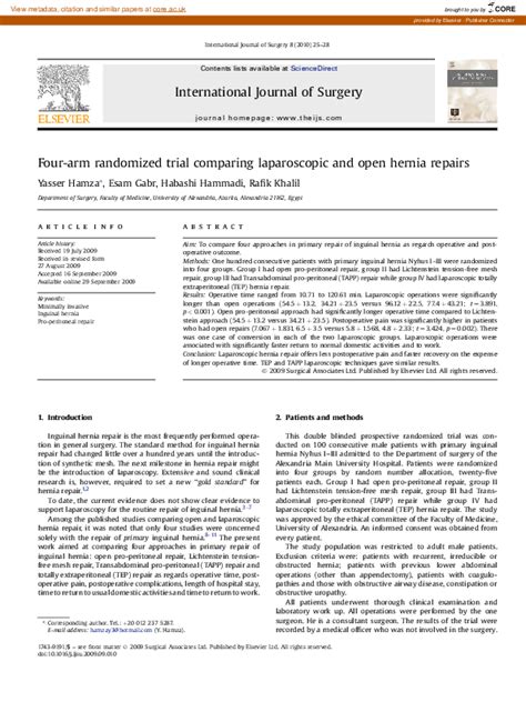Pdf Four Arm Randomized Trial Comparing Laparoscopic And Open Hernia Repairs