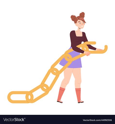 Woman Character Joining Chain Part Having Vector Image