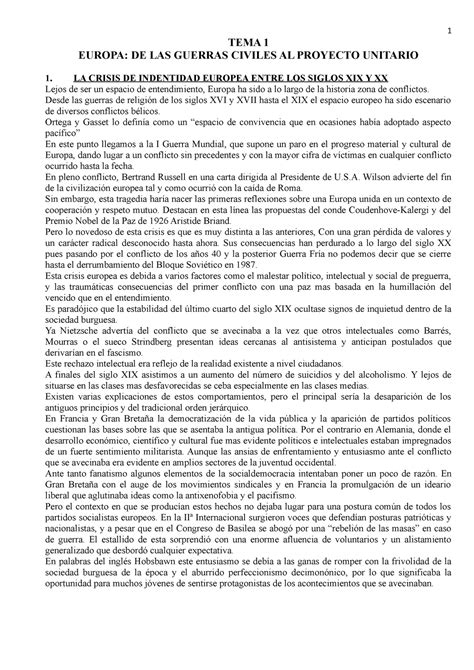 Historia IntegraciN Europea 1 TEMA 1 EUROPA DE LAS GUERRAS CIVILES
