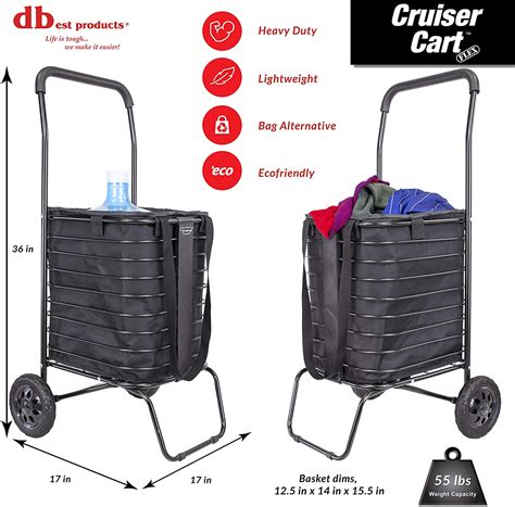 Free Shipping Dbest Products Cruiser Cart Flex Black Shopping Grocery Rolling Folding Laundry