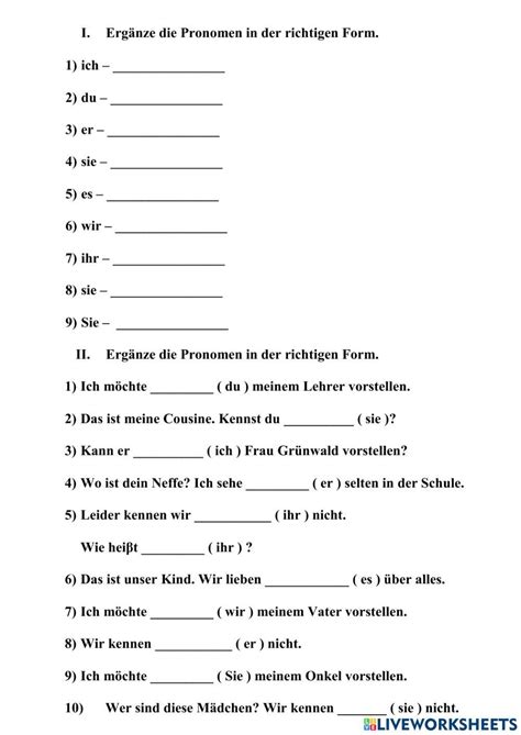 Personalpronomen Im Akkusativ Online Worksheet Live 46 Off