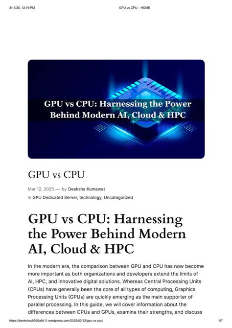 Gpu Vs Cpu Harnessing The Power Behind Modern Ai Cloud And Hpc Pdf
