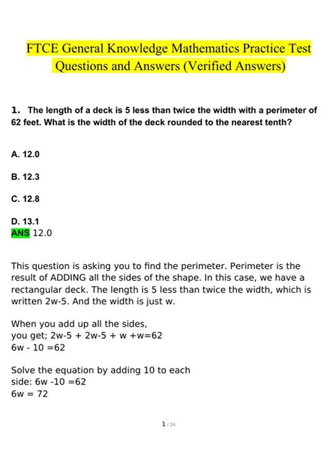 FTCE General Knowledge Mathematics Practice Test Questions And Answers