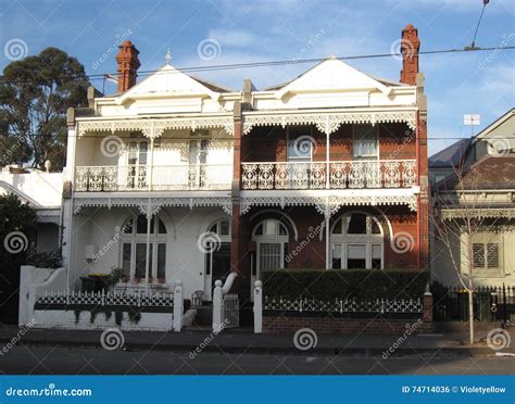 Two Victorian Architecture Buildings In Melbourne Australia Stock