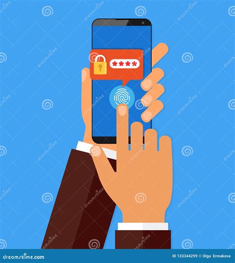 Hands With Smartphone Unlocked With Fingerprint Button And Password