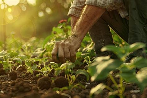 Farmer Using Sustainable Agriculture Practices Ecofriendly Farming