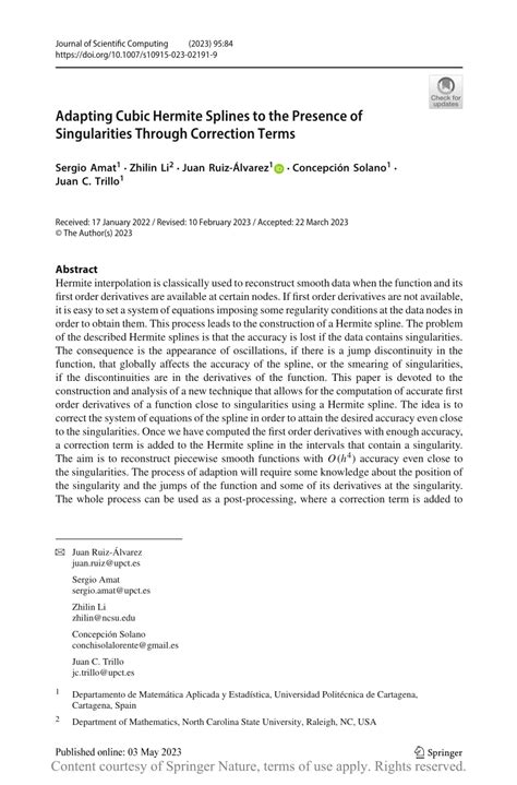 Pdf Adapting Cubic Hermite Splines To The Presence Of Singularities Through Correction Terms