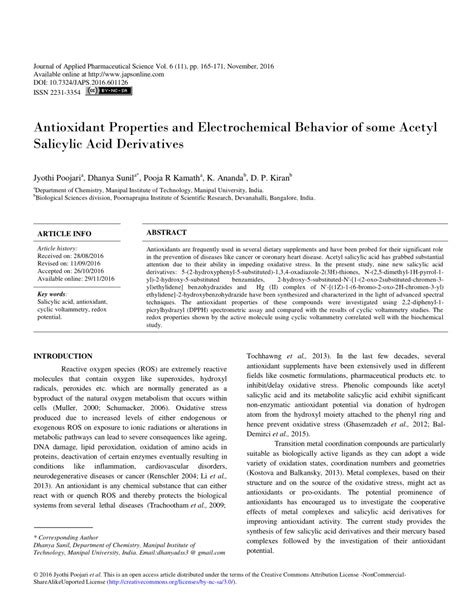 Pdf Antioxidant Properties And Electrochemical Behavior Of Some