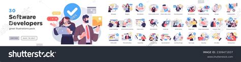 Programming Illustration Set Different Characters Working Stock Vector