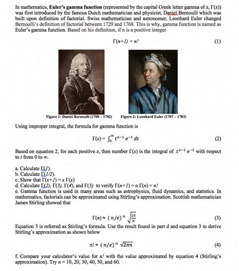 Get Answer In Mathematics Eulers Gamma Function Represented By