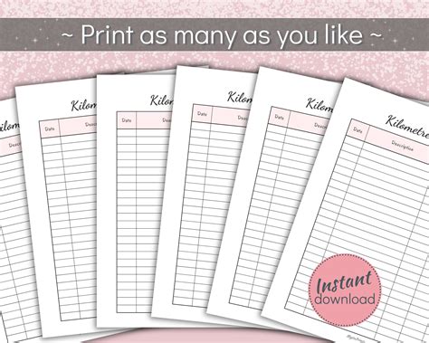 Printable Vehicle Kilometre Log Book Travel Distance Logbook Business Miles Tracker Odometer