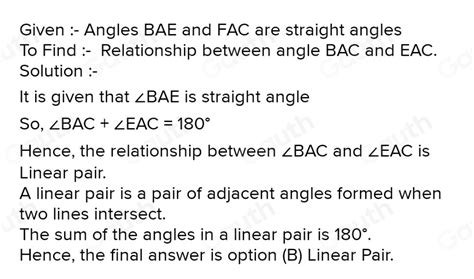 Solved Angles Bae And Fac Are Straight Angles What Angle Relationship