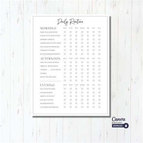 Editable Daily Routine Checklist Template Printable Daily Routine