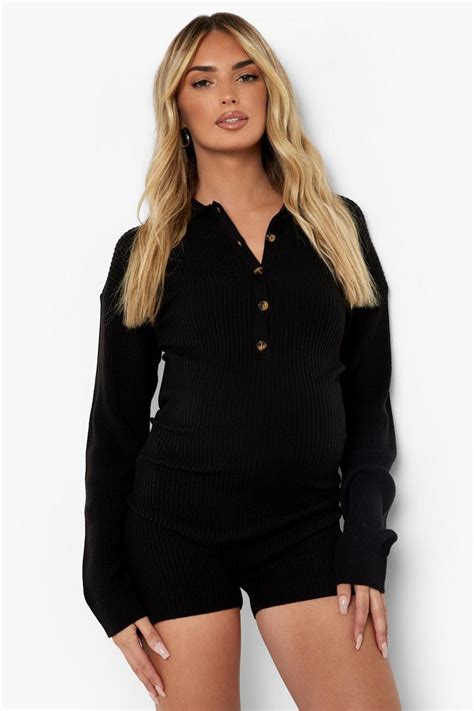Womens Maternity Collared Lounge Knitted Playsuit Boohoo Uk