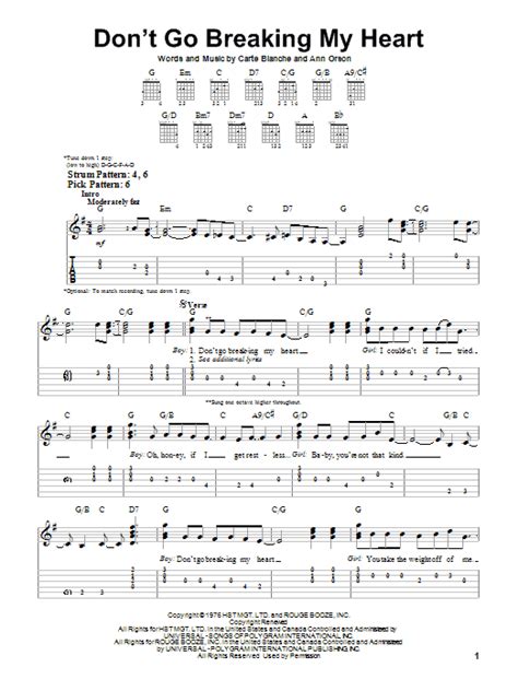 Dont Go Breaking My Heart Sheet Music Direct