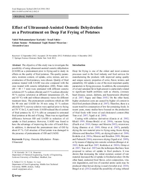 Pdf Effect Of Ultrasound Assisted Osmotic Dehydration As A