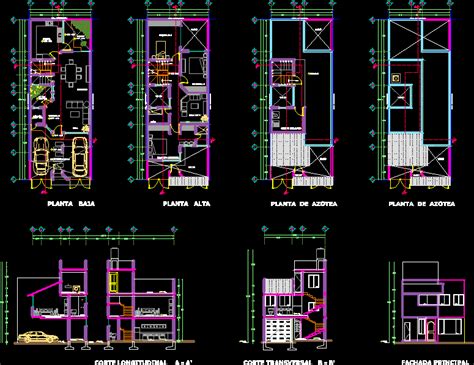 Planos De Proyecto Casa Habitacion En Dwg Autocad Vivienda U