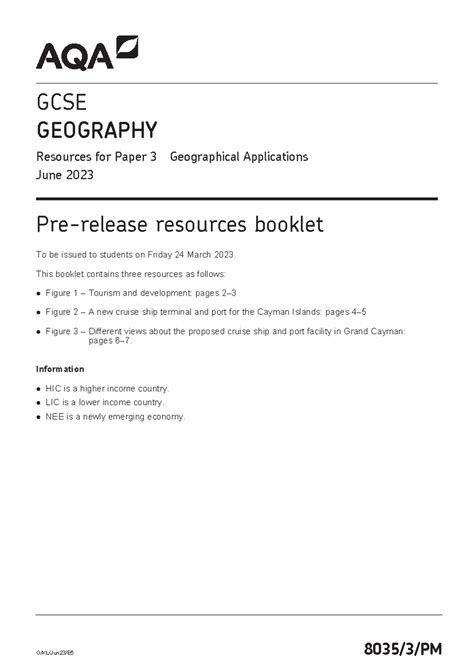 AQA GCSE Geography June 2023 Insert 3 GCSE GEOGRAPHY Resources For