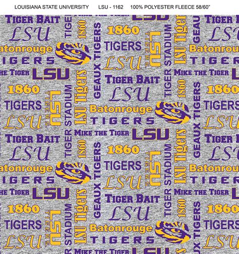 Louisiana State University Lsu Tigers Heather Verbiage Fleece Fabric