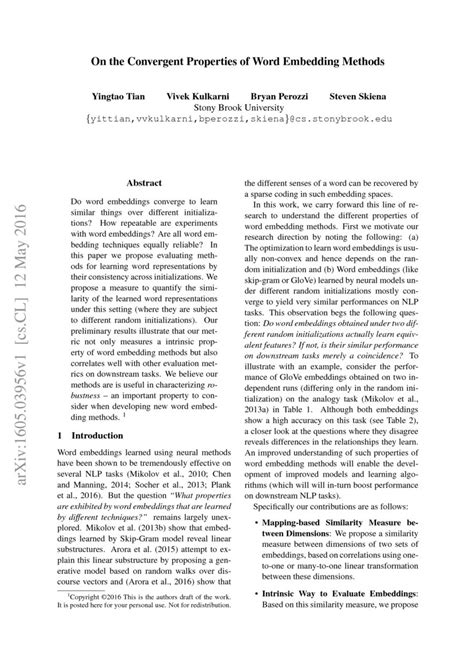 on the convergent properties of word embedding methods deepai