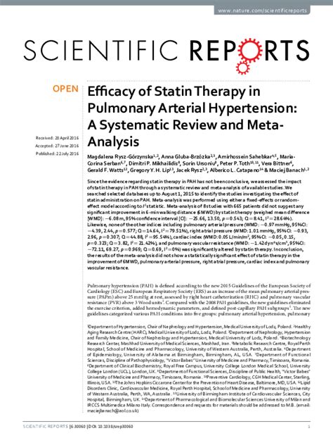 Pdf Efficacy Of Statin Therapy In Pulmonary Arterial Hypertension A