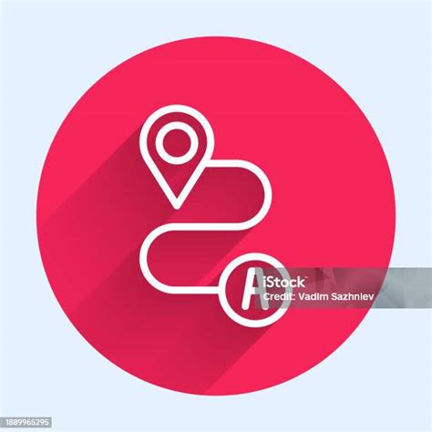 긴 그림자 배경으로 격리된 흰색 선 경로 위치 아이콘입니다 지도 포인터 기호입니다 경로 또는 도로의 개념입니다 Gps 네비게이터