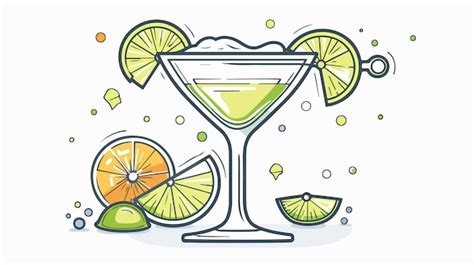 Linear Illustration Of Margarita Cocktail Glass In Flat Vector Style