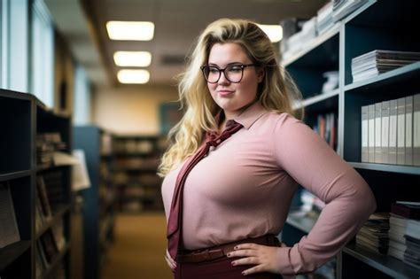 Premium Photo A Woman In Glasses Standing In Front Of Bookshelves
