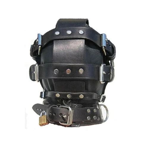 Genuine Leather Bondage Bdsm Hood Gimp Mask With Locking Mouth Zip And