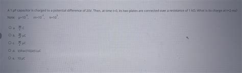 Solved A 1μF capacitor is charged to a potential difference Chegg