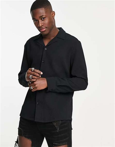 River Island Plissierte Langärmlige Hemdjacke Mit Normalem Schnitt