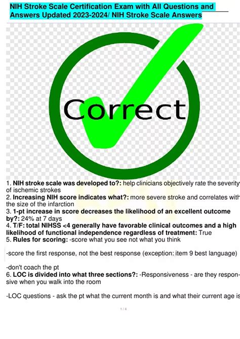 NIH Stroke Scale Certification Exam With All Questions And Answers Updated NIH Stroke Scale