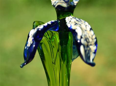 Blue Glass Iris Flowers Figurine Blown Flower Iris Sculpture Etsy