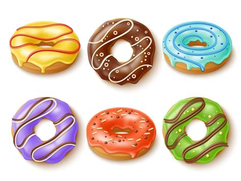 Premium Vector Glazed Donuts Set Realistic Sweet Cakes With Different