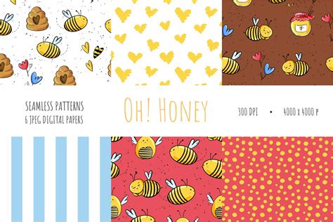 Bee Digital Paper Bee Pattern Masterbundles