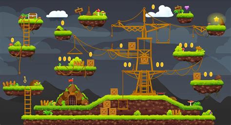 2d Arcade Game Night Level Map Interface Landscape 17275056 Vector Art