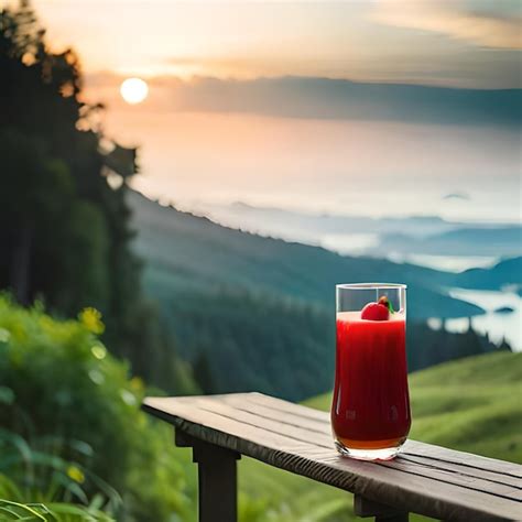 Premium Photo A Glass Of Juice With Strawberries And Strawberries