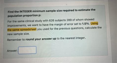 Solved Find The Integer Minimum Sample Size Required To