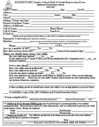 19 Free Sunday School Registration Form Templates Template Republic