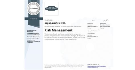 Sajjad Haider Syed On Linkedin Completion Certificate For Risk Management
